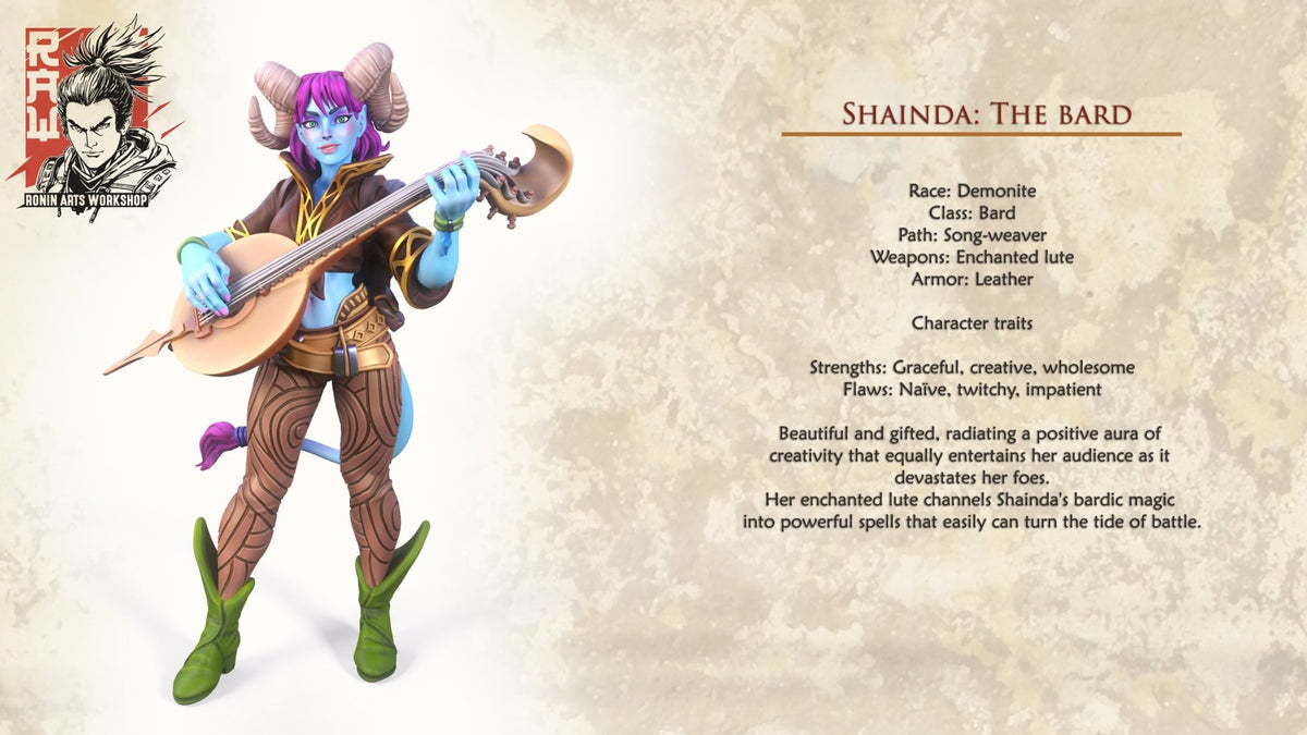 Shainda The Bard 3d Printed Resin Miniatures By Raw Ravenous Miniatures